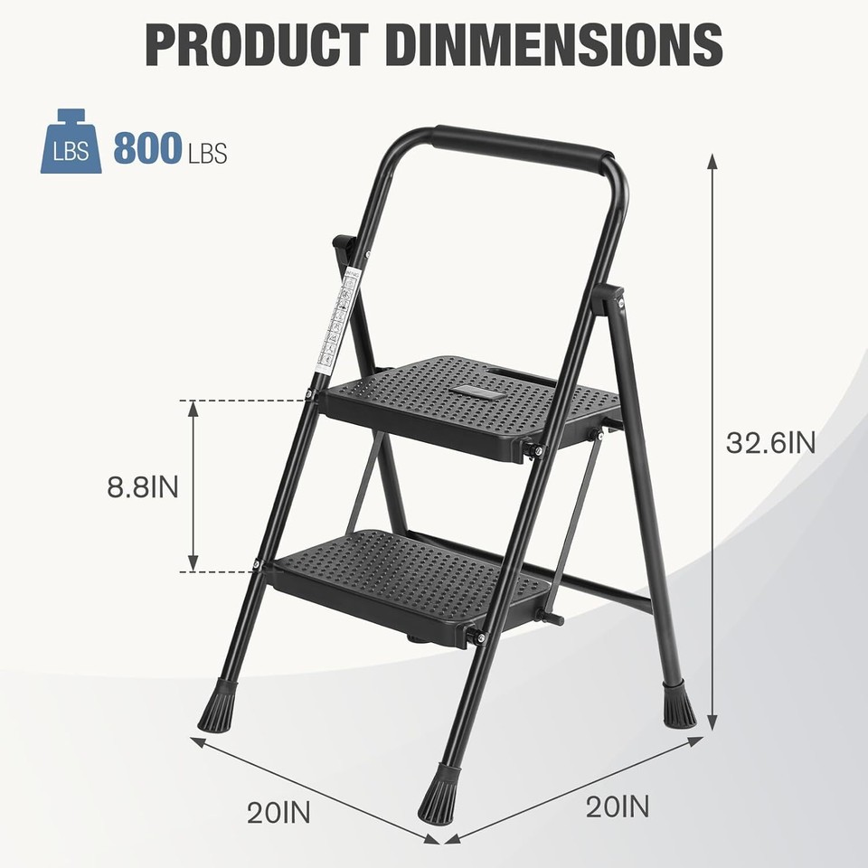Step Ladder Folding Step Stool with Wide Anti-Slip Pedal Sturdy ...