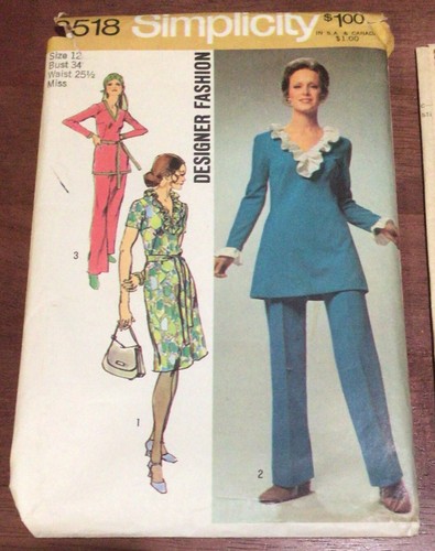 Vtg Simplicity Pattern 9518 Designer Misses’ Dress Pantsuit Size 12 B34 ...