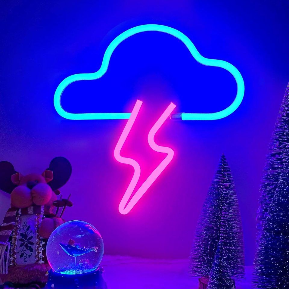 Neon Sign LED Cloud Lightning Neon Signs for Wall Decor Hanging Battery ...