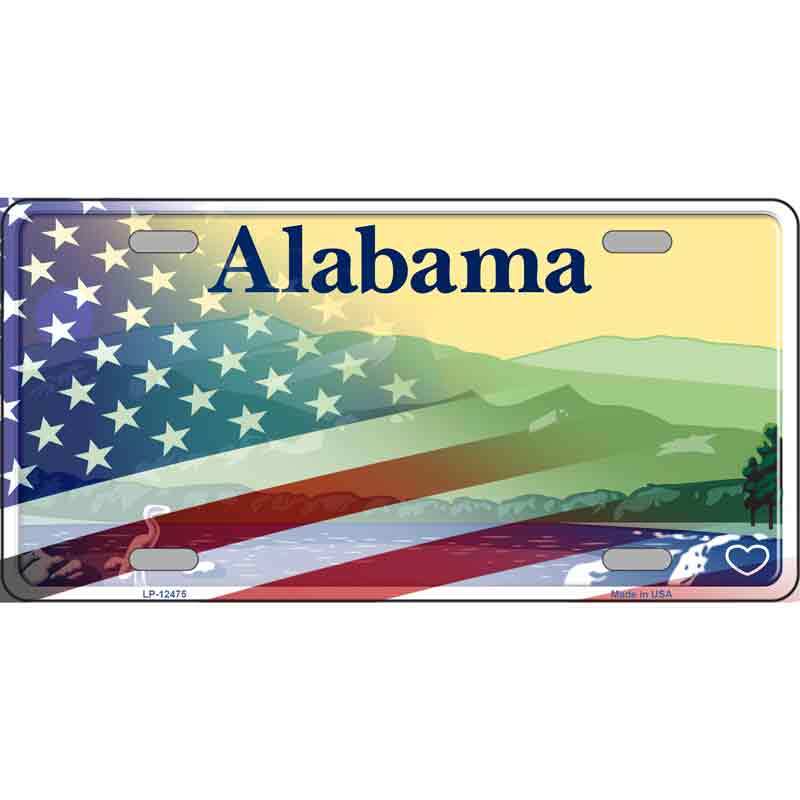 Alabama with American Flag Novelty Metal License Plate Tag LP-12475 | eBay