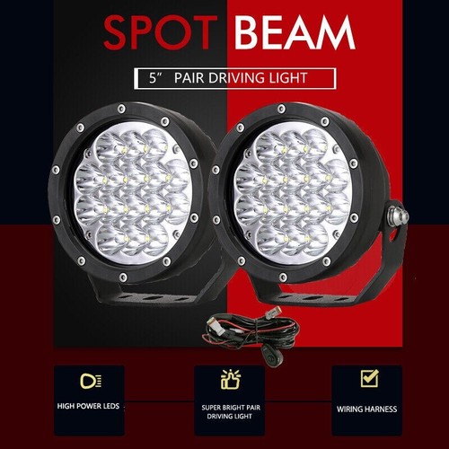 5inch LED Driving Lights Spotlights Spot Round Offroad 4WD Black 4x4 ...