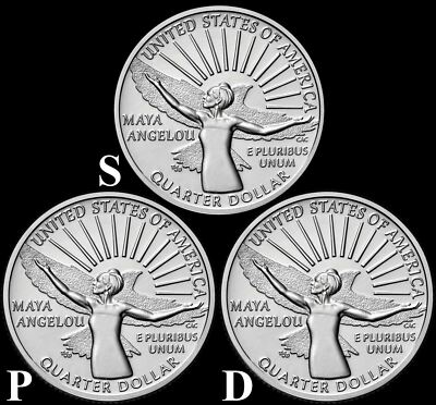 2022 P,D,S "Maya Angelou" American Women Quarters "BU" 3 Coin full Set ...