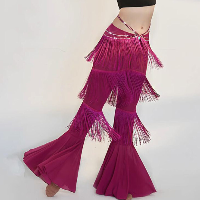 Lady Tassel Fringe Pants Latin Ballroom Salsa Practice Flare Dance Long ...