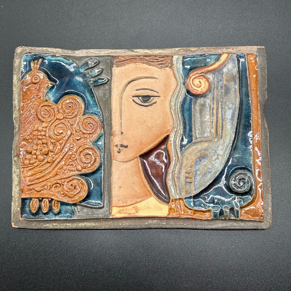 Ruth Faktor Ceramic Tile Art Plaque Wall Hanging Signed Woman Harp Ruth ...