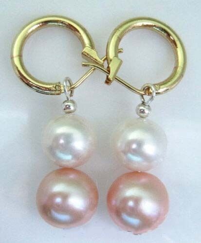 natural AAA 10-9mm PERFECT Pink White south sea pearl earrings 14K GOLD | eBay