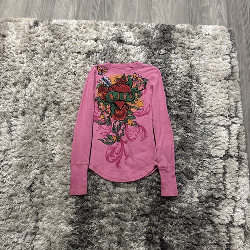 Vintage 90’s Women’s CUT TAG Ed Hardy Style Pink Long Sleeve Thermal ...