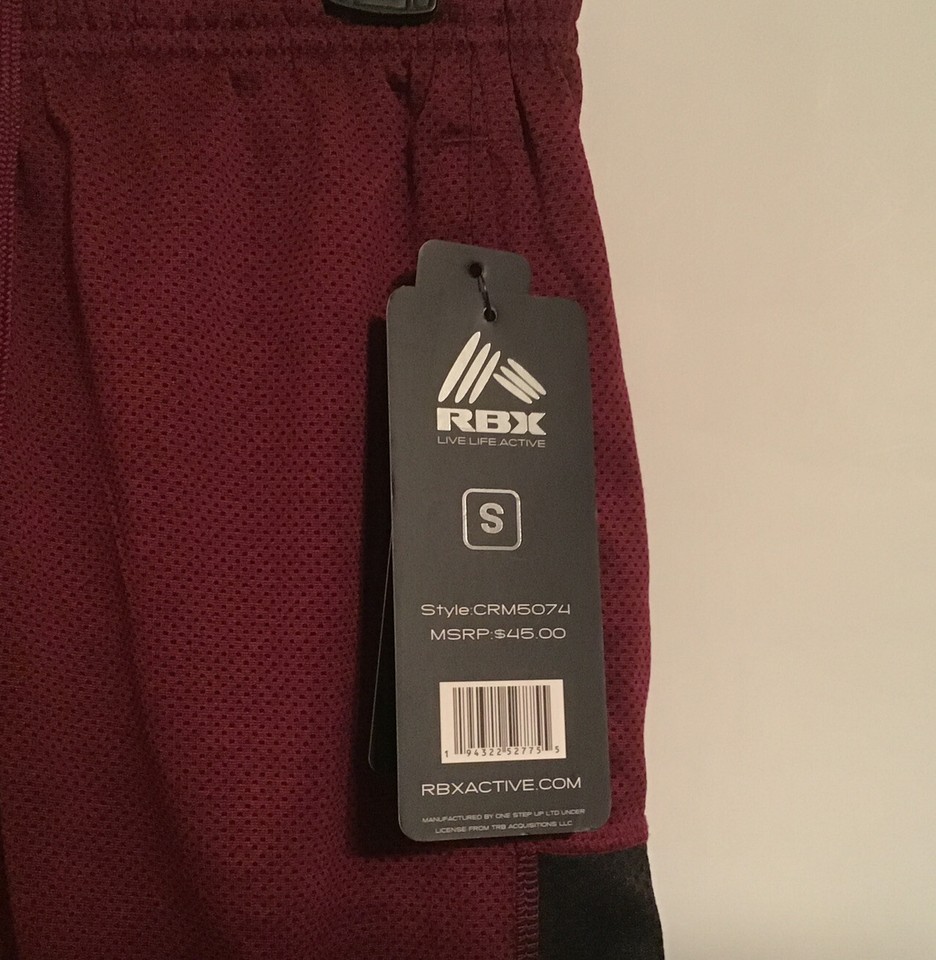 RBX Live Life Active Training Shorts Red and Black 9" Inseam Mens Size ...