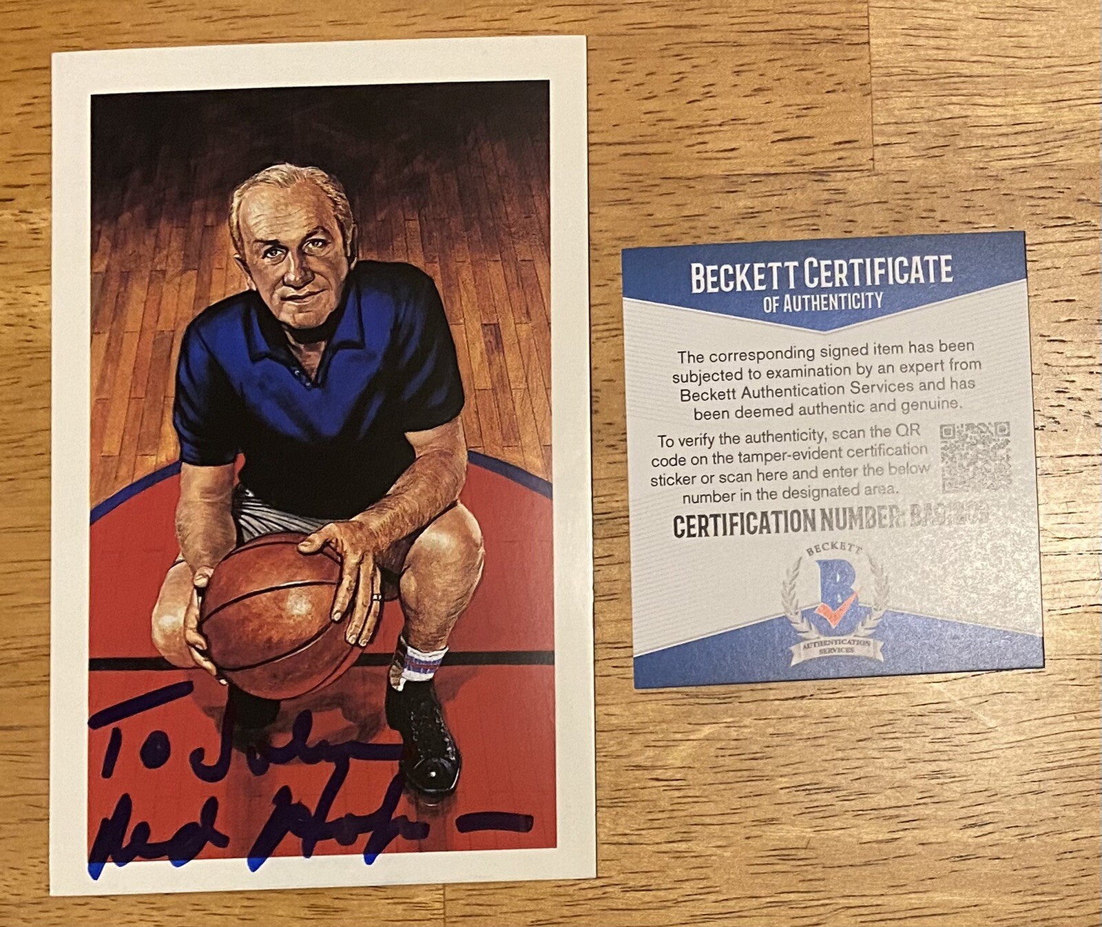 Red Holzman Signed Autographed Ron Lewis HOF Postcard Beckett BAS Cert ...