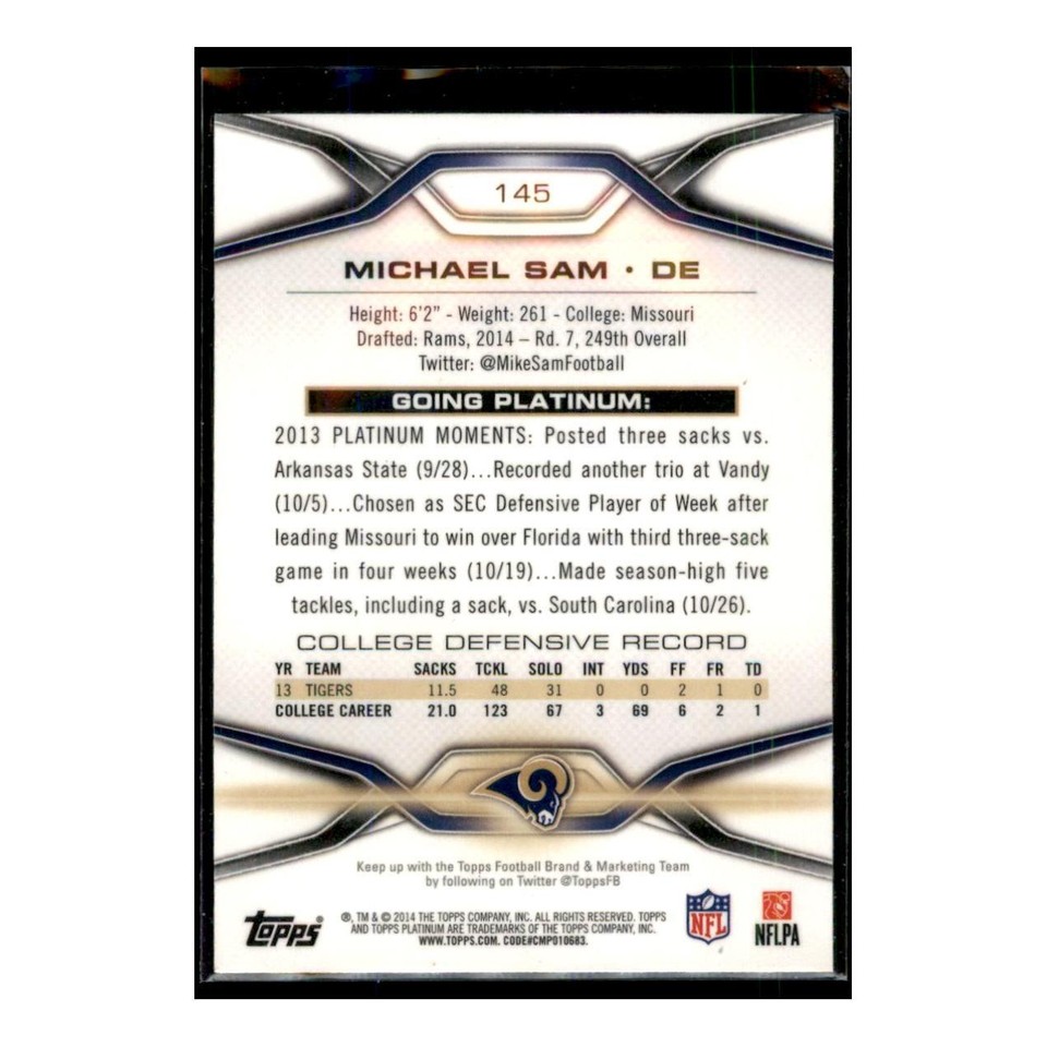 2014 Topps Platinum #145 Michael Sam Rookie St. Louis Rams Football ...