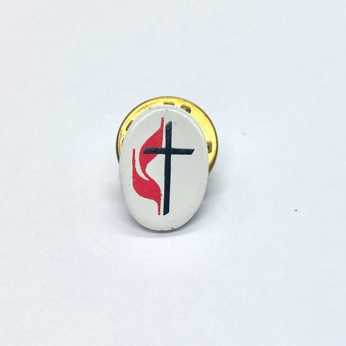 United Methodist Cross and Flame Oval White Pin Lapel Enamel ...