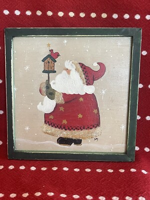 6” x 6” Framed Hand Painted Santa Christmas Picture with Frane Signed ...