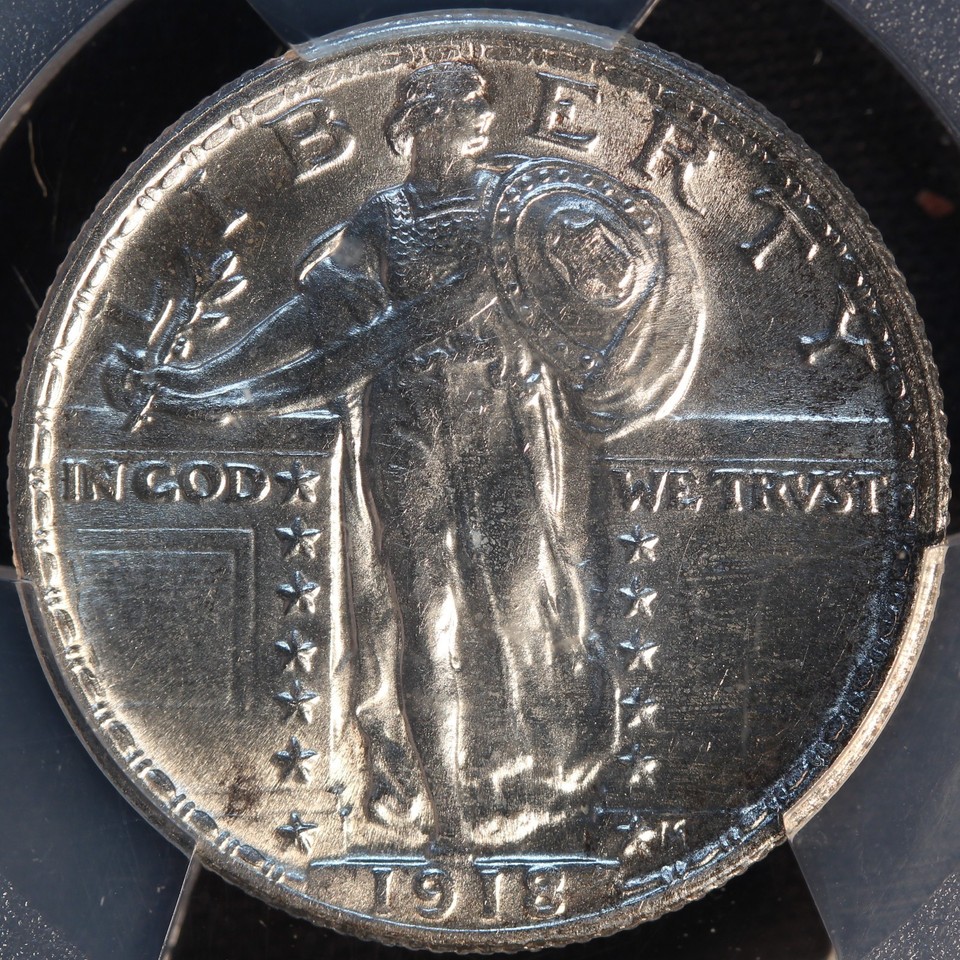 1918 P Standing Liberty Quarter, PCGS MS63, Choice BU, Brilliant White ...