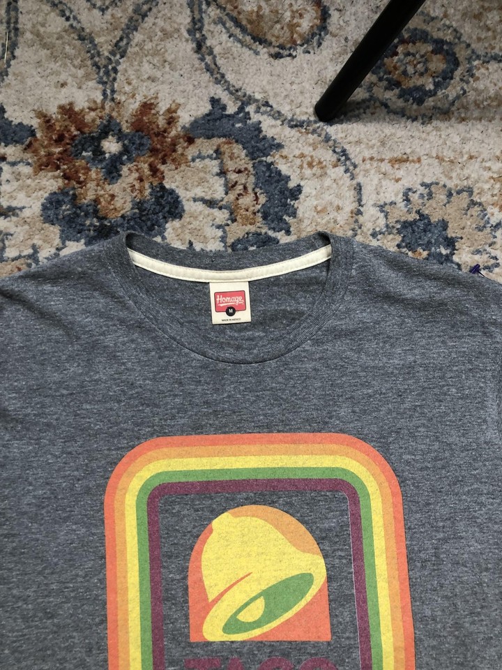 Taco Bell Shirt Mens Medium Gray Homage Retro Logo Vintage Style Tee | eBay
