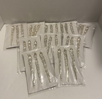 Vintage Clear Acrylic Icicles Ornaments with Iridescent Glitter 10 ...