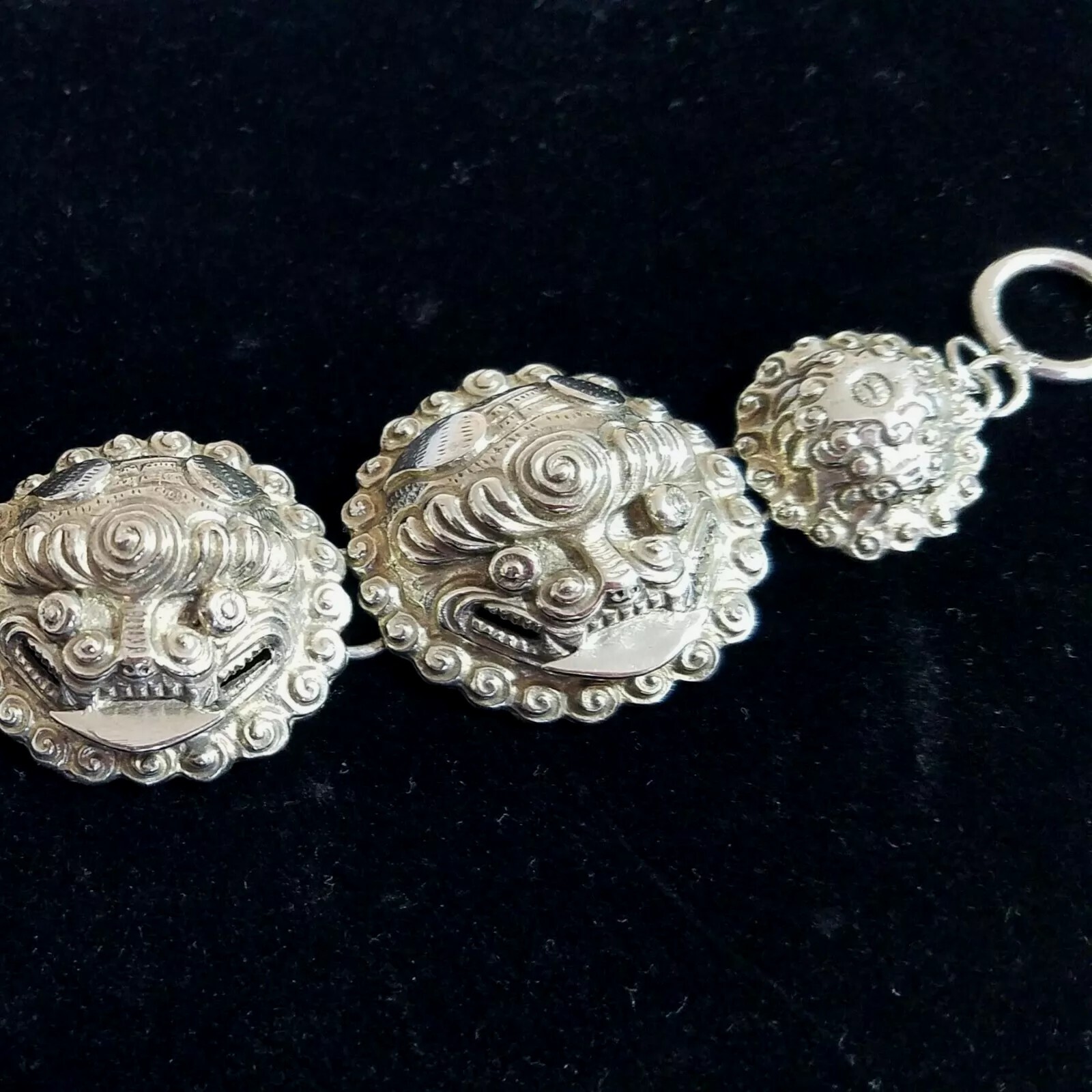 Amy Kahn Russell Foo Dog Silver Link Bracelet Vintag… - Gem