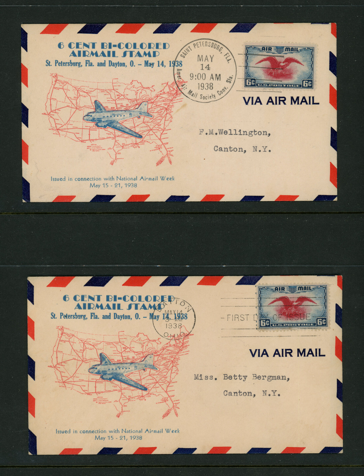 1938 FDC Scott # C23-46 (2 VF Covers) Kapner Cachet 6c Air Mail Stamp ...