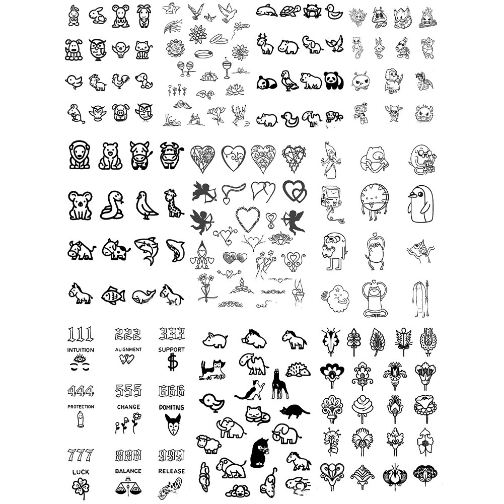 10PCS Waterproof Finger Tattoo Stickers Black Flower Temporary Tattoos ...