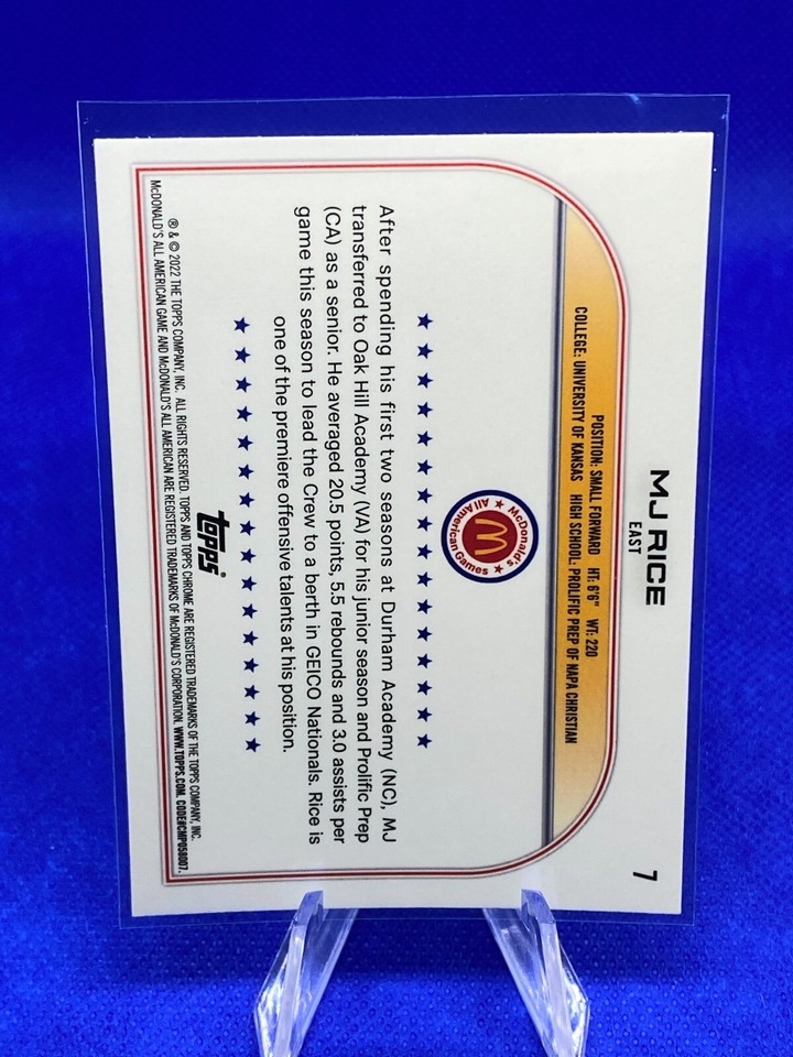 2022 Topps Chrome Basketball Mcdonalds All American MJ Rice 7 NC State ...
