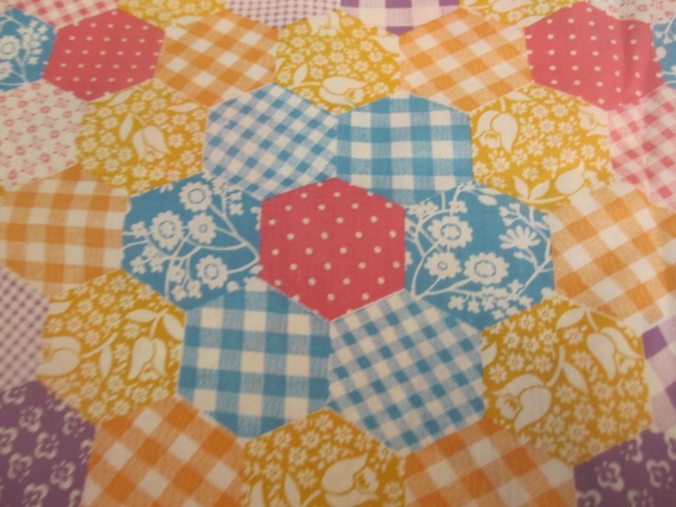 Cotton Fabric Colorful Multicolored Cheater Quilt Honeycomb Floral ...