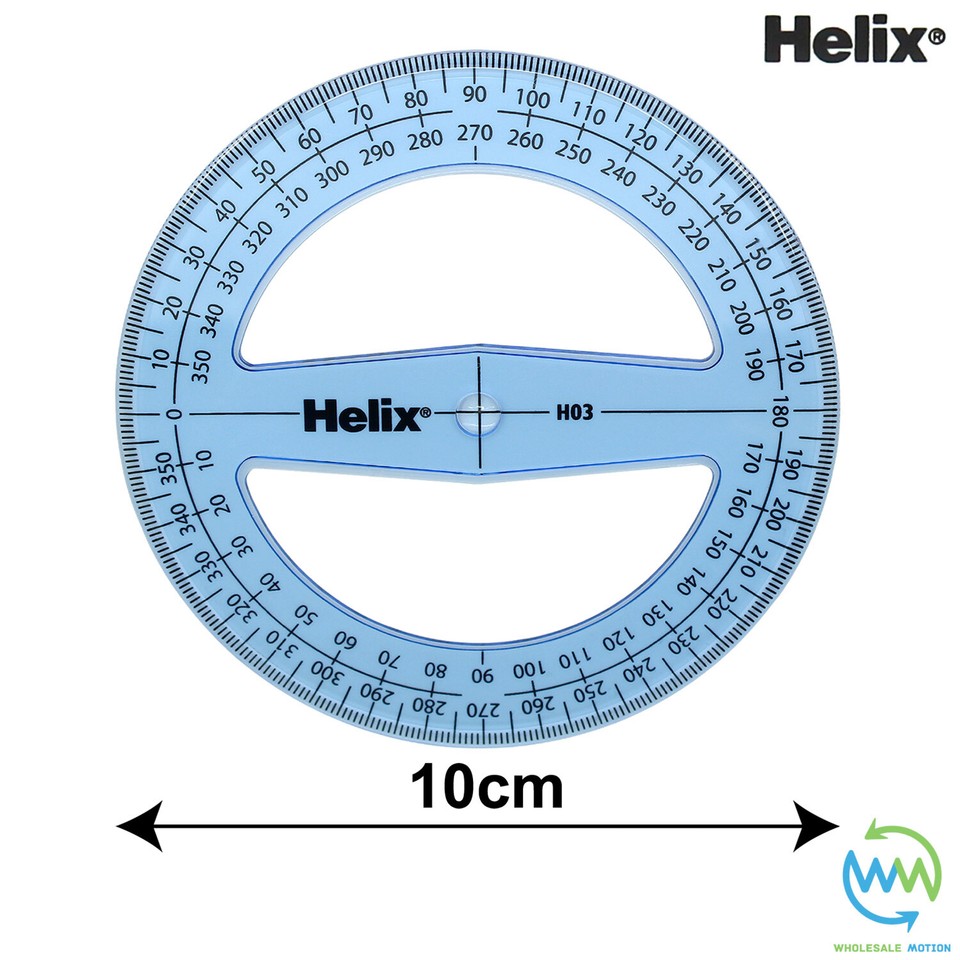 HELIX 360 Degree Protractors CLEAR School Exam Protractor ANGLE MEASURE ...