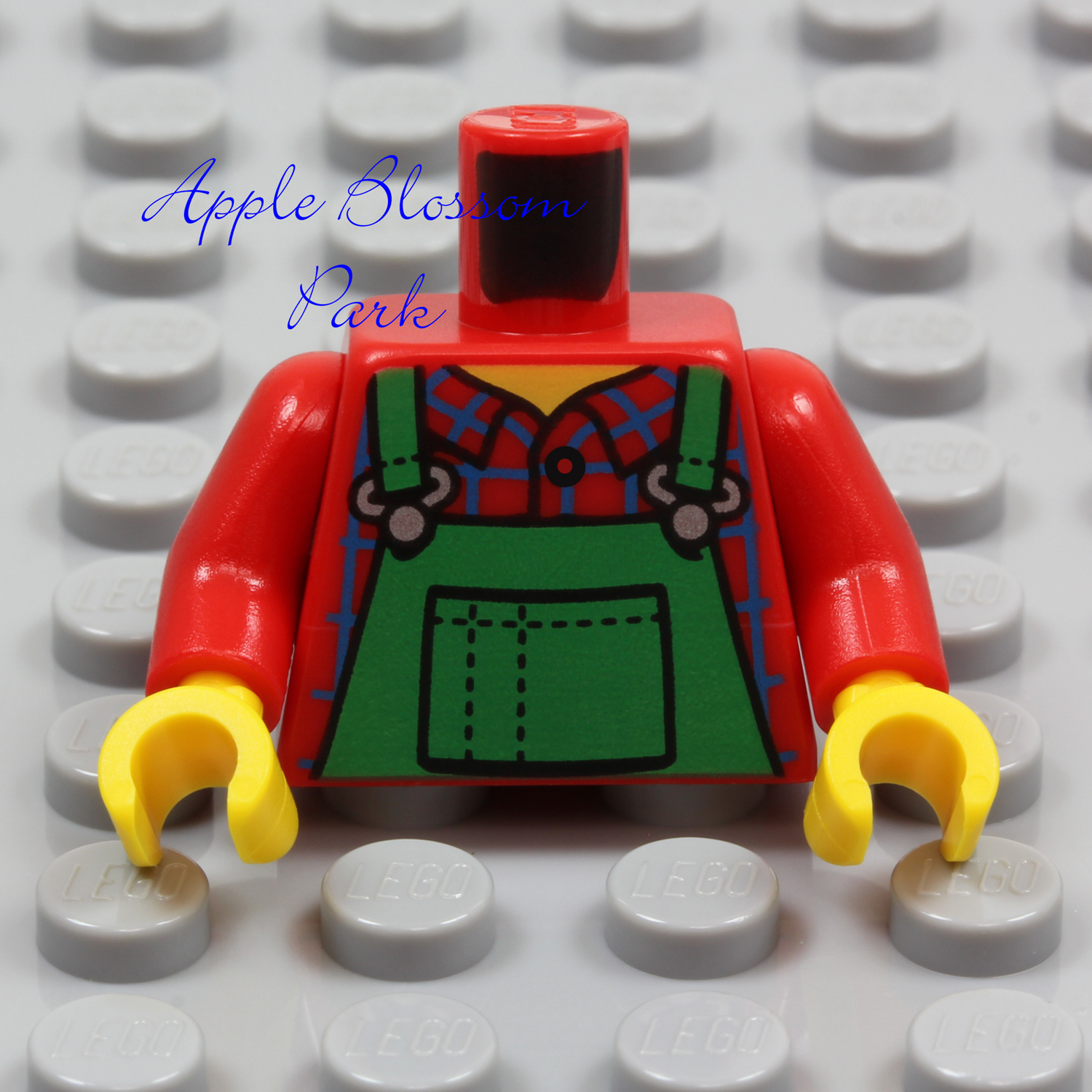 NEW Lego RED PLAID SHIRT MINIFIG TORSO Boy Girl Green Bibs Farmer Apron ...