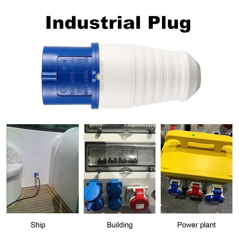 240V 16AMP 3 PIN BLUE SITE INDUSTRIAL PLUGS/ SOCKETS MALE/FEMALE IP44 ...
