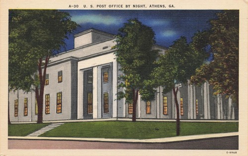 DOWNTOWN POST OFFICE AT NIGHT POSTCARD ATHENS GA GEORGIA 1940s | eBay