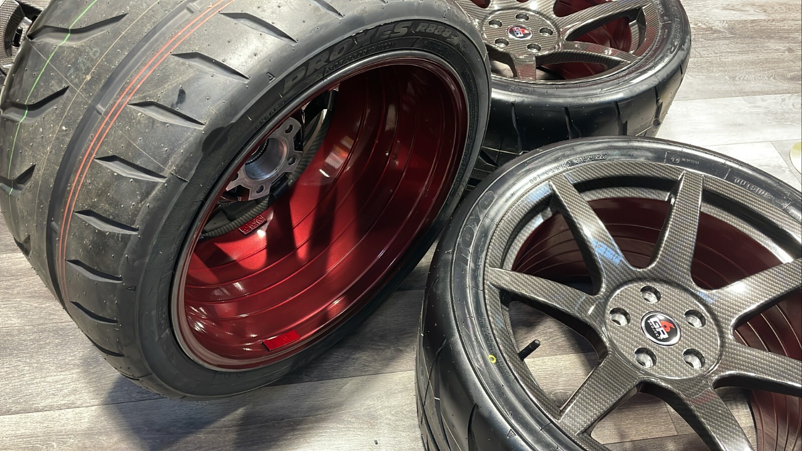 19'' Project6GR 7 Custom Carbon Fiber Ruby Red Staggered Wheels Shelby ...