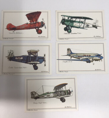 Vintage Airplane Collector Series Postcards By Roy Anderson. Set Of 5 ...
