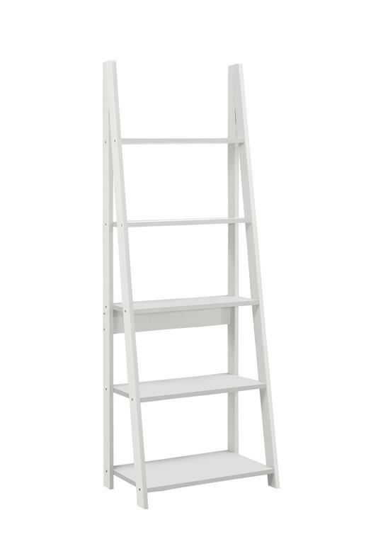White Step Ladder Shelving Unit 5 Tier Leaning Bookcase Storage Display ...
