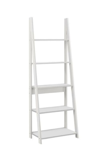 White Step Ladder Shelving Unit 5 Tier Leaning Bookcase Storage Display ...