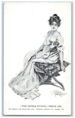 c1905 The Thomas Mitchell Pierce Girl Dress Drawing Unposted Antique ...