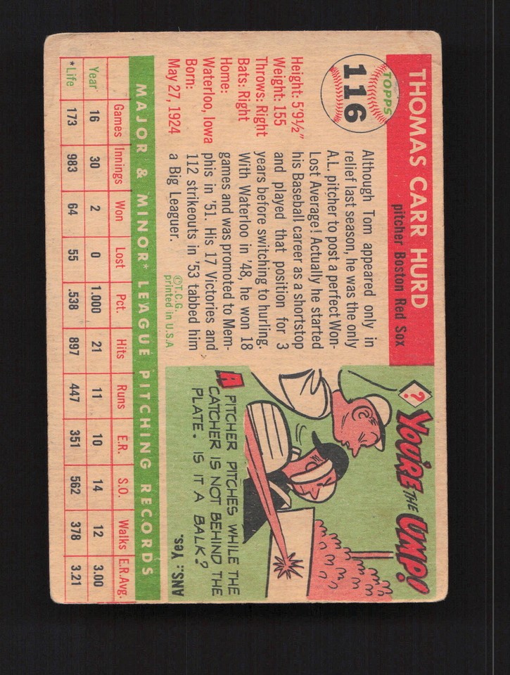 1955 Topps 116 Tom Hurd Rookie | eBay
