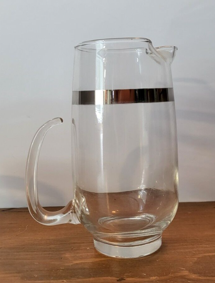 Vintage MCM Silver Band Martini Cocktail Pitcher, 1 glass, stir spoon ...