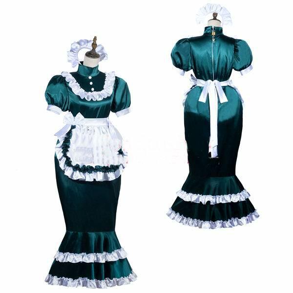 Sexy sissy Maid fishtail skirt lockable Satin Dress cosplay Costume ...