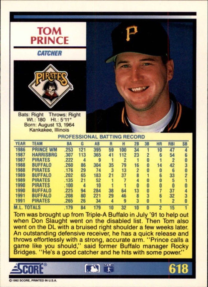 1992 Score #618 Tom Prince - NM | eBay