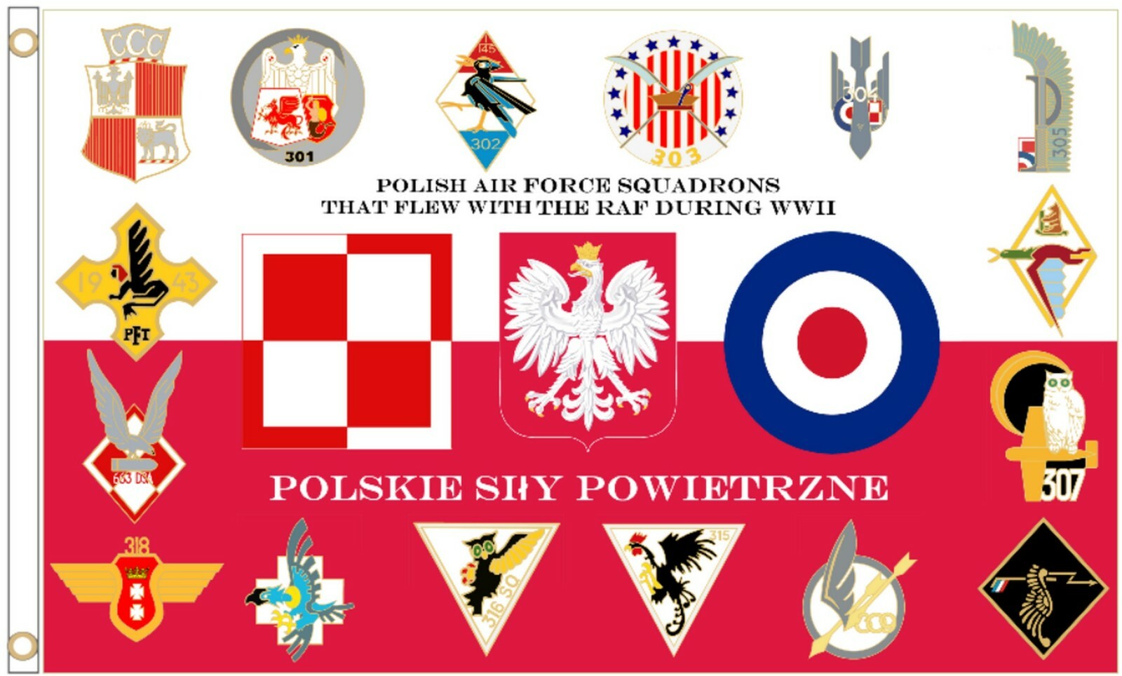 Polish Air Force Squadrons Allied to the RAF during WWII 5'x3' Flag ...
