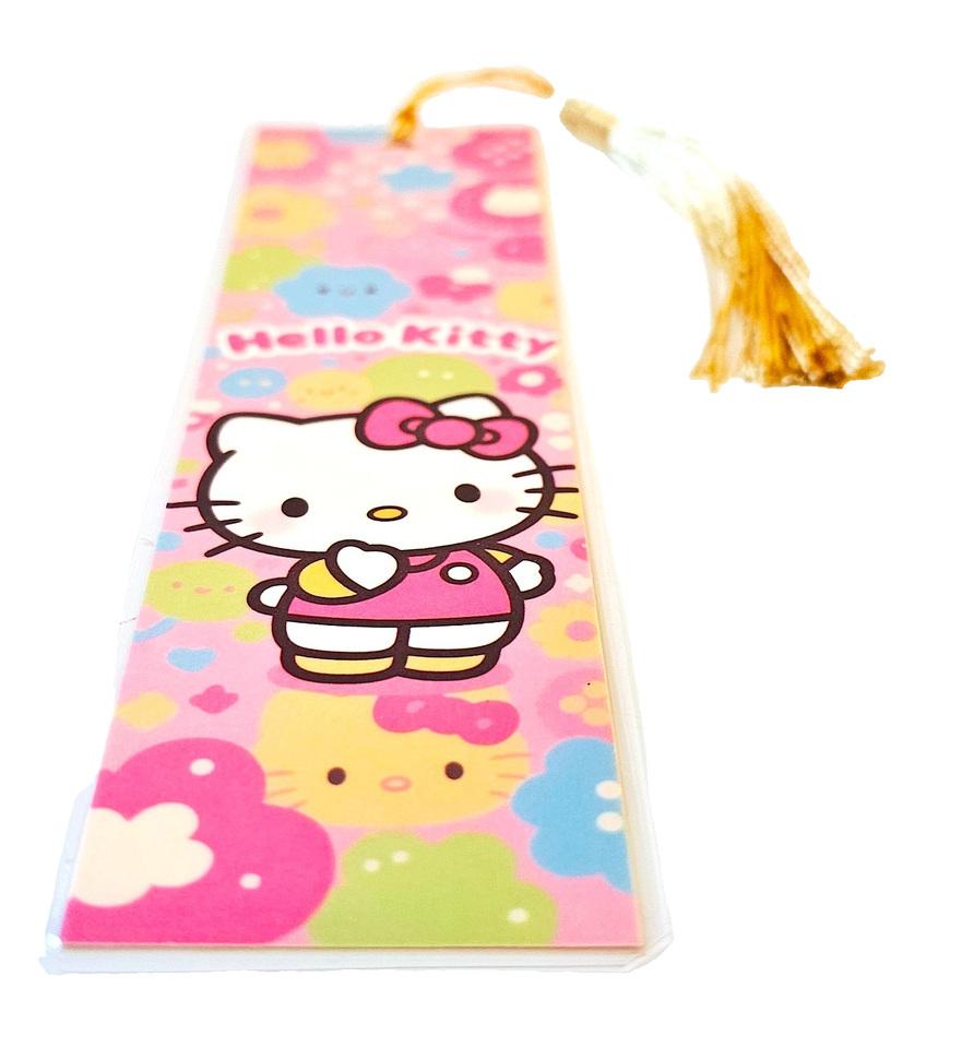 Hello Kitty Bookmark Gold Tassel Cheerful Pink Floral Anime Kawaii ...