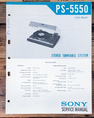 Sony PS-5550 Record Player / Turntable Service Manual *Original* | eBay