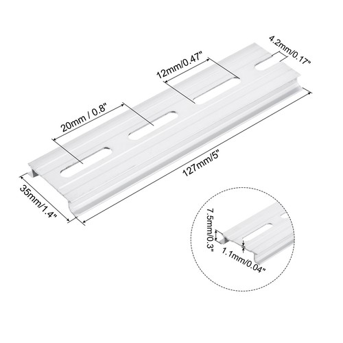 DIN Rail Slotted Aluminum Mounting Guide 5" x 1.4" x 0.3" Pack of 3 Pcs ...