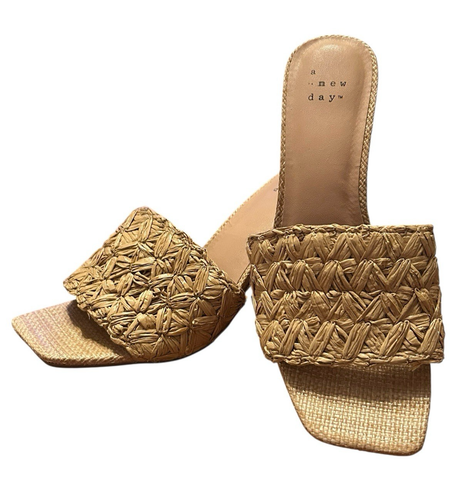 A New Day Ayla Backless Open Toe Woven Raffia Slide Heels Womens Size 6 ...