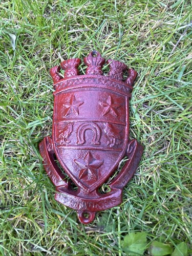 Antique Vintage Convex Cast Iron Plaque Sign Unusual Coat Of Arms? Tree ...