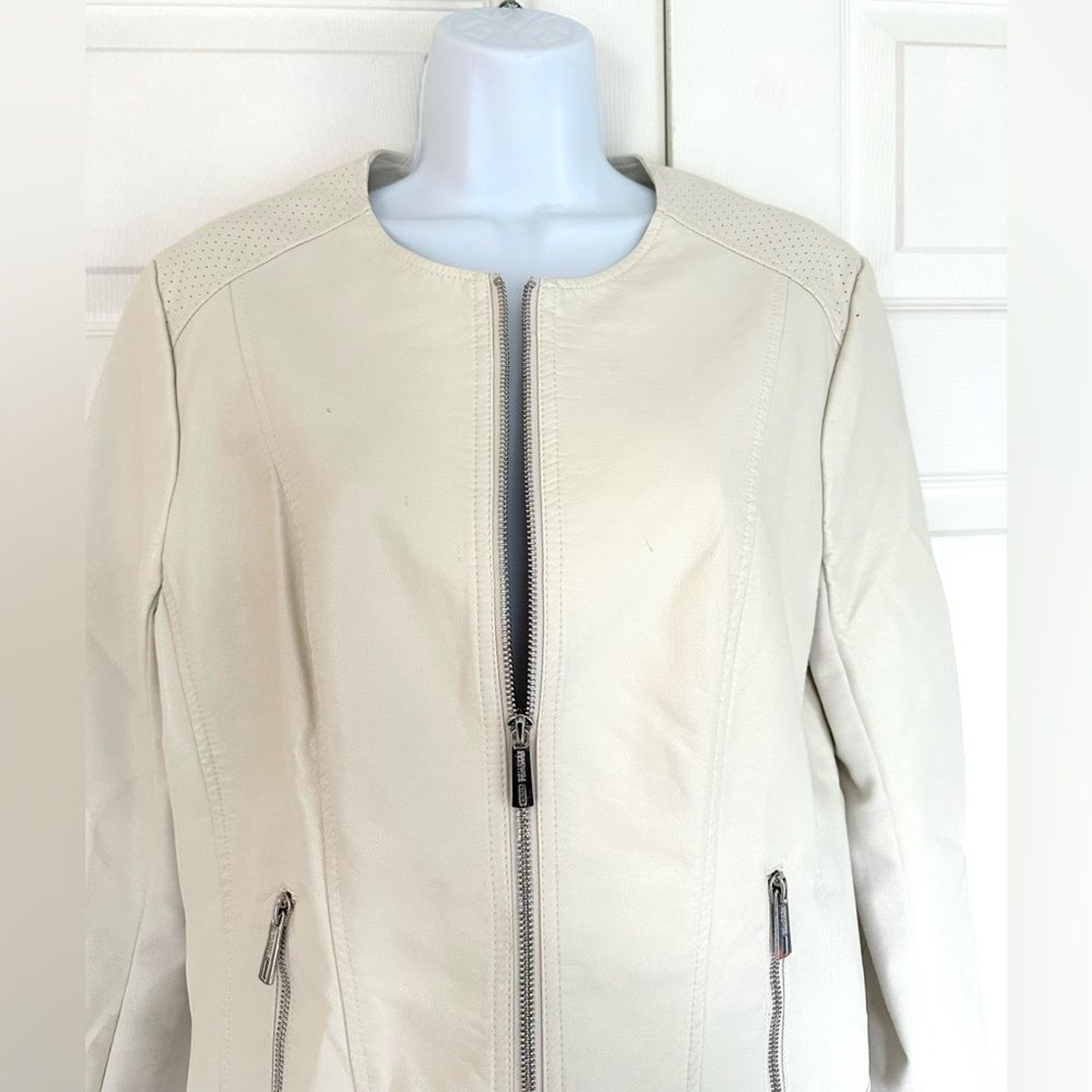 Kenneth Cole Ivory Faux Leather Moto Jacket - Gem