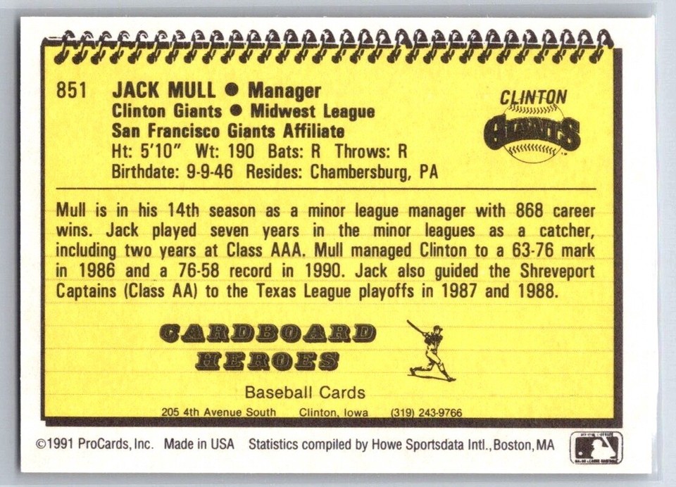 1991 ProCards Jack Mull | eBay