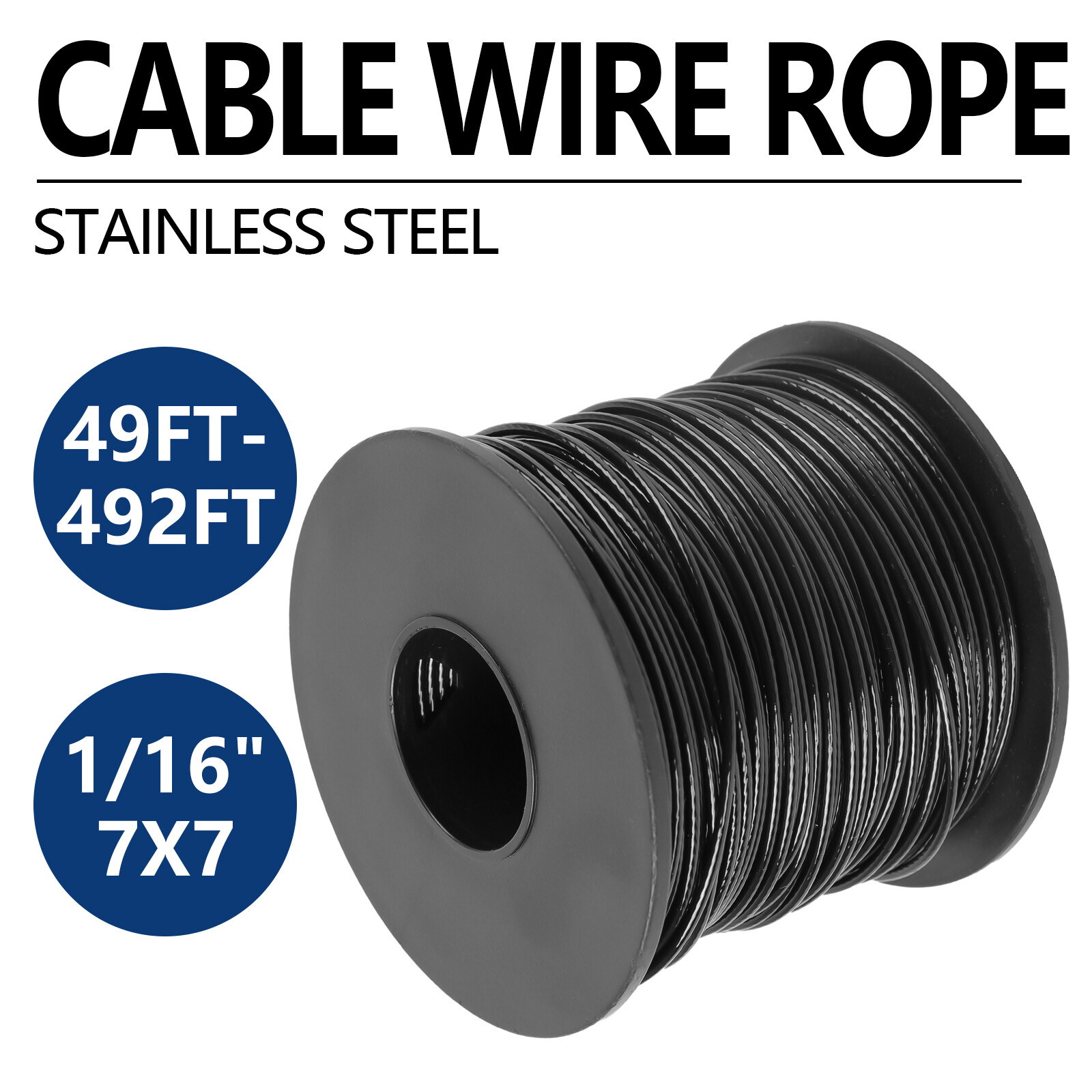49ft-492ft Vinyl Coated 7x7 Stainless Steel T304 Cable Wire Rope 3/64 ...