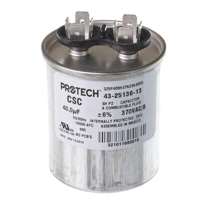 Protech Single Round Capacitor - 40 uF, 370 VAC, 2.120 x 3.940 (max ...