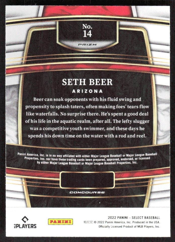 2022 3512A Panini Select SCOPE PRIZM Seth Beer Rookie Arizona ...