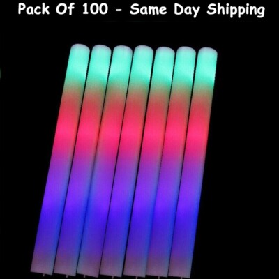 100 Pack - 16" Foam Sticks, LED Flashing Glow Foam Sticks, Light Up ...