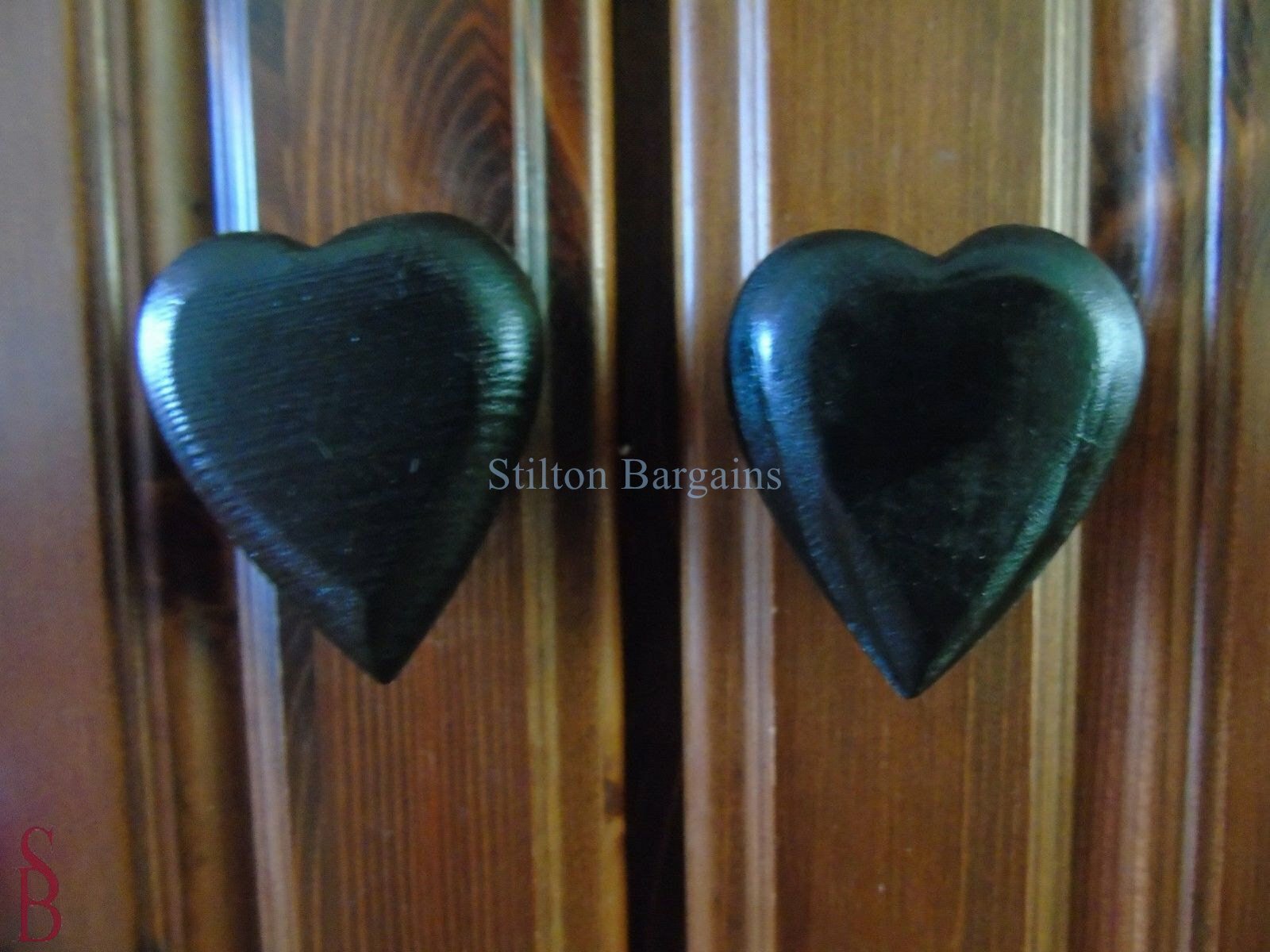 Pair (2) of 6cm Solid Wood Heart Door / Drawer Knobs - wooden cupboard ...