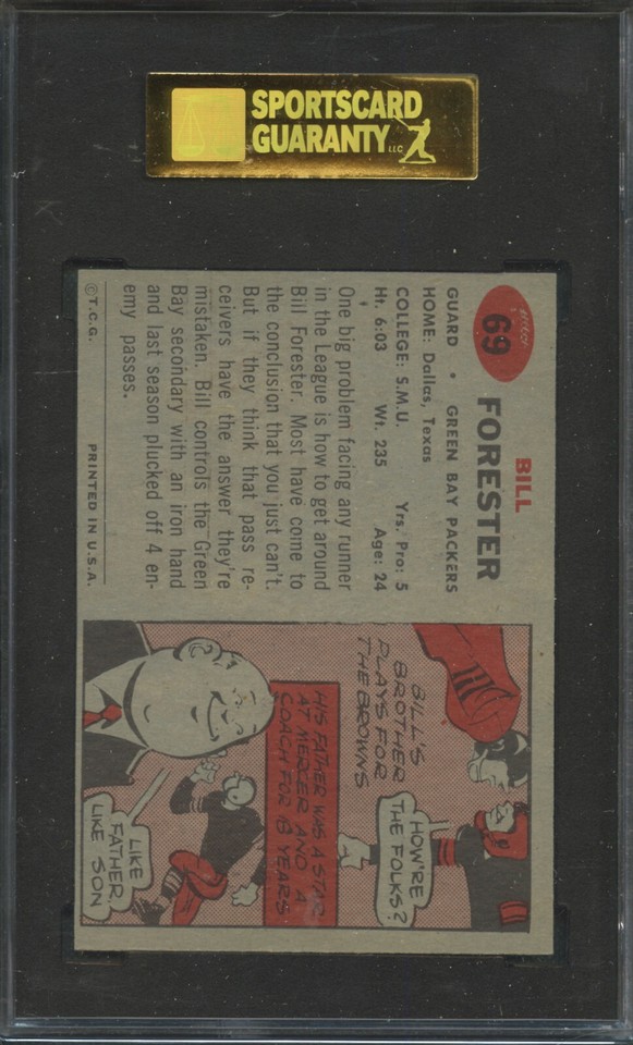 1957 Topps #69 Bill Forester Green Bay Packers SGC 88 NM/MT 8 | eBay